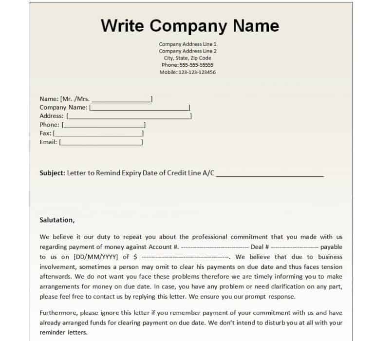 Top 8 Credit Reminder Templates & Samples [WORD, PDF] – Word Excel ...