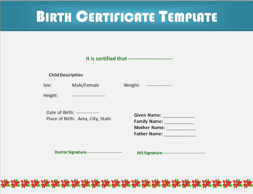 11+ Editable Birth Certificate Templates – Word Excel Templates
